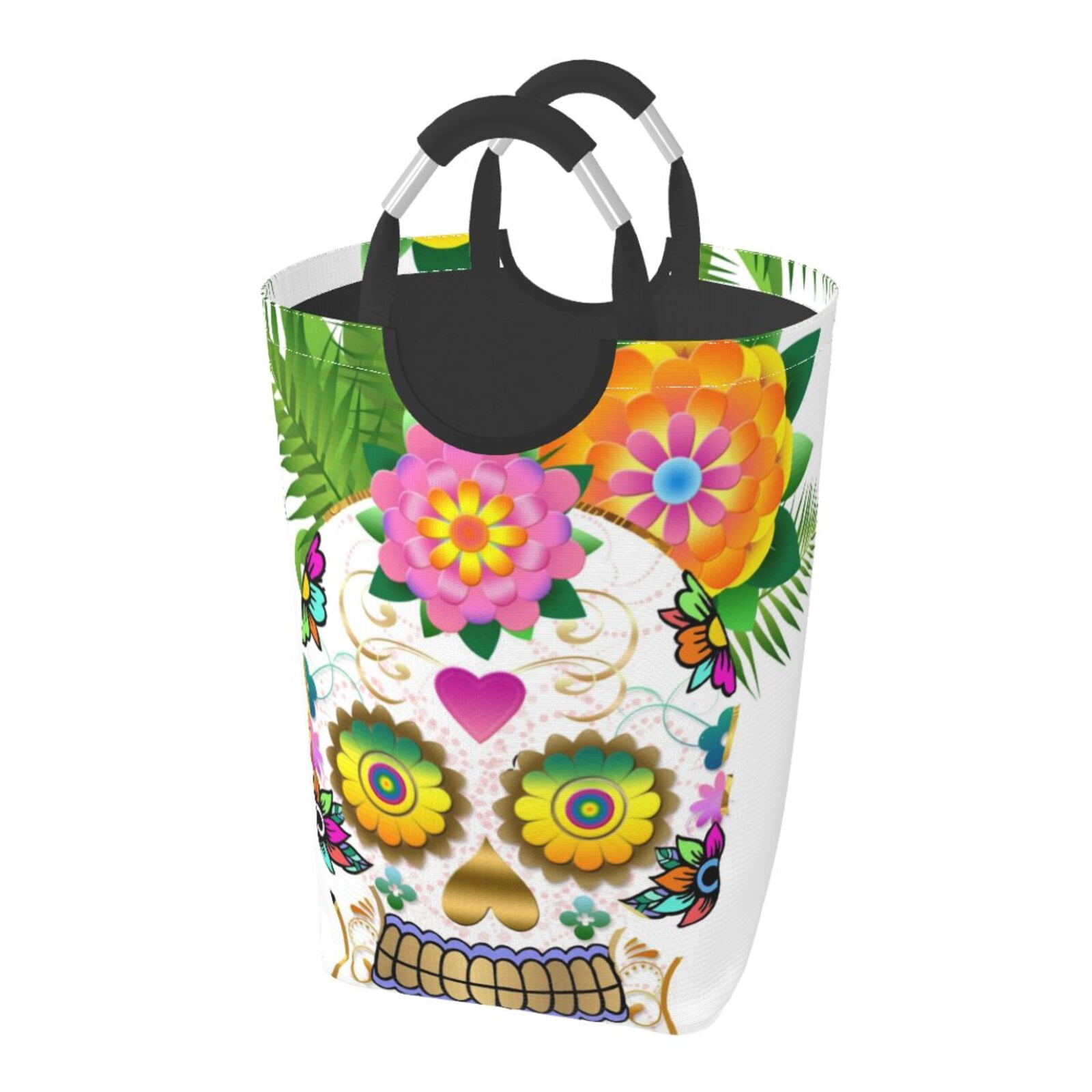 XMXY Skull Flowers Skeleton Rectangular Laundry Basket Organizer ...