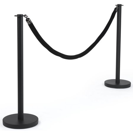 Displays2go Black Crowd Barriers, Steel Construction, Velvet Rope ...