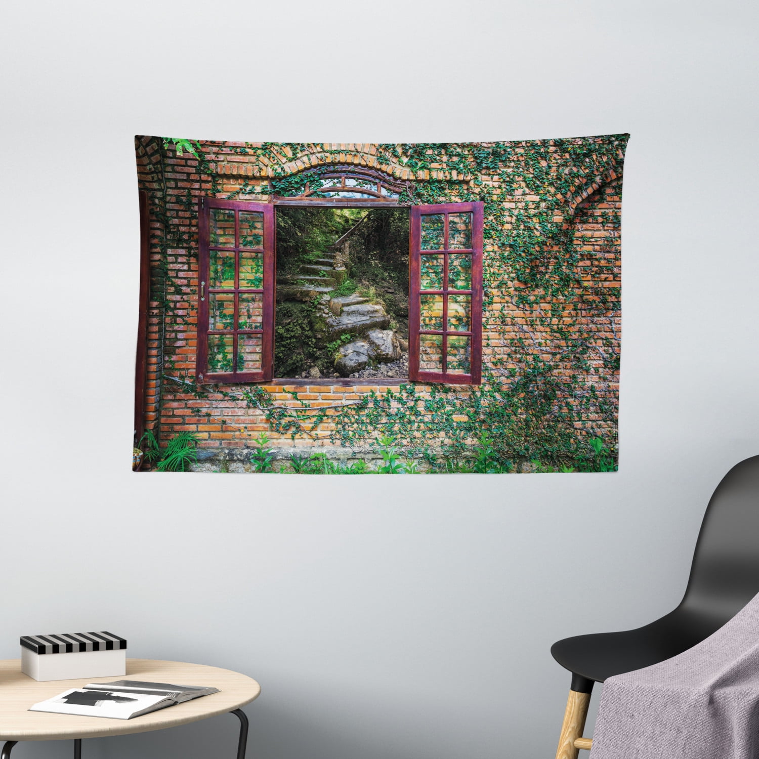 Country Decor Tapestry, House with Open Windows inside Forest View ...