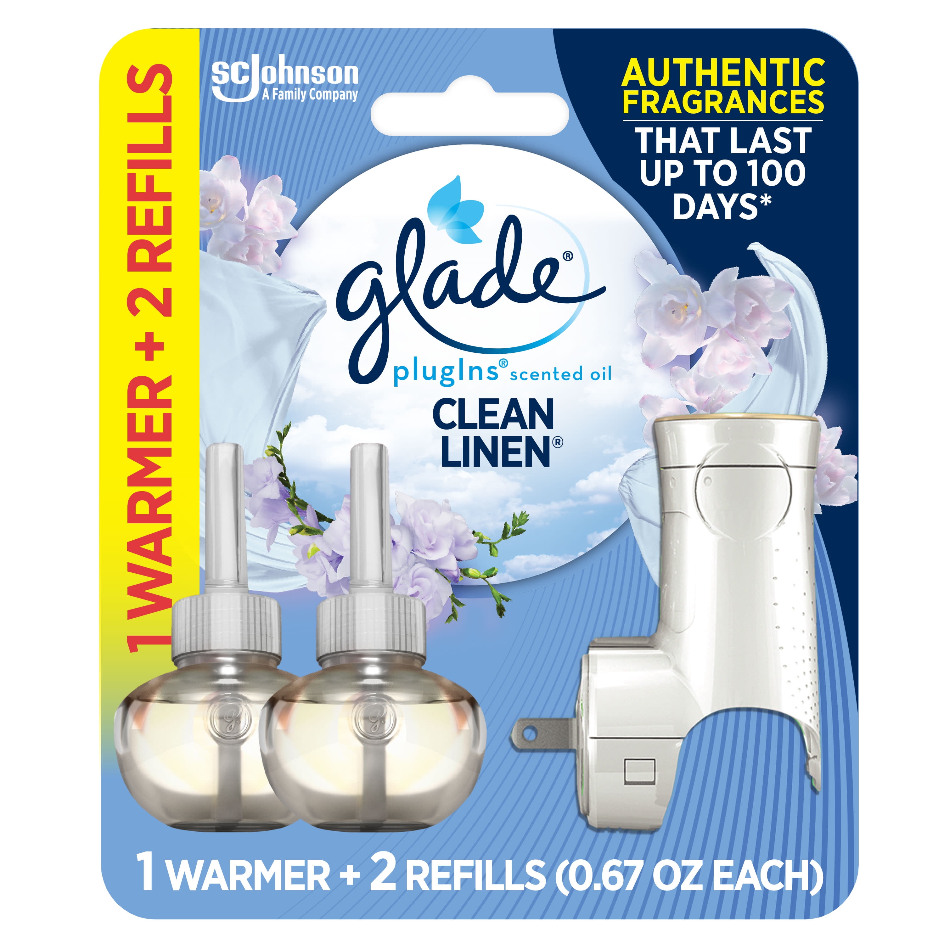 Glade PlugIns Scented Oil Warmer + 2 Refills, Air Freshener, Clean ...