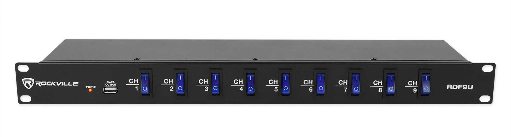 Rockville RDF9U 1U 15A Rack Mount DJ Pro Audio Power Supply Strip w ...