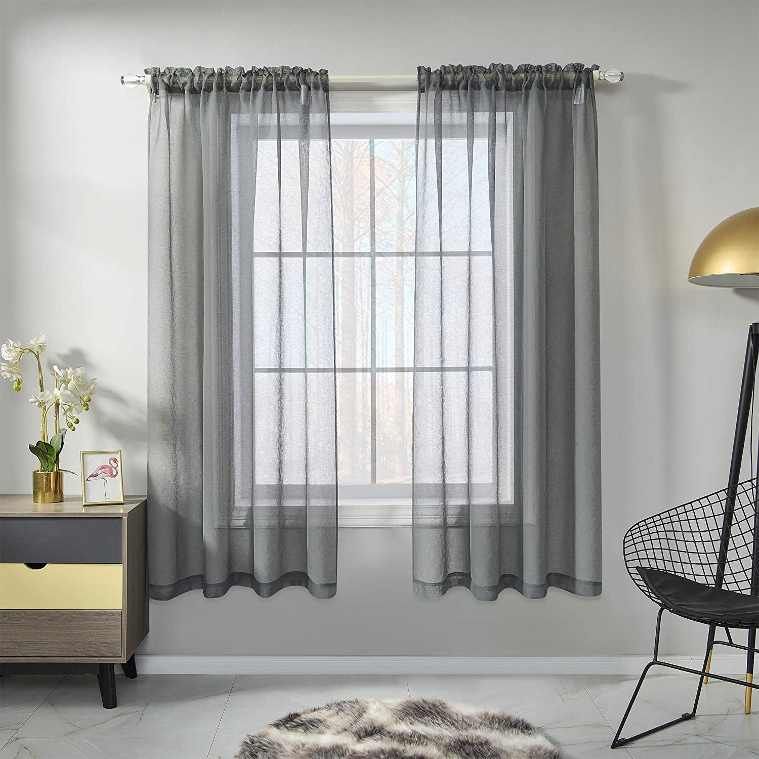 Rosnek Sheer Curtains Elegant Sheer Window Drapes Rod Pocket, Single ...