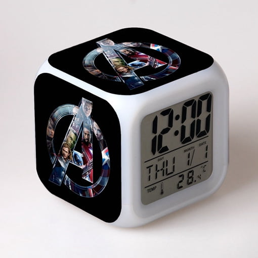 Wish Avenger Alliance logo alarm clock 7-color LED square clock digital ...