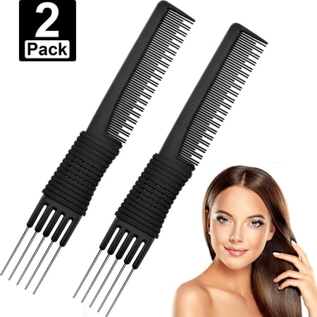 2 Pack Black Carbon Lift Teasing Combs with Metal Prong,Black Carbon ...