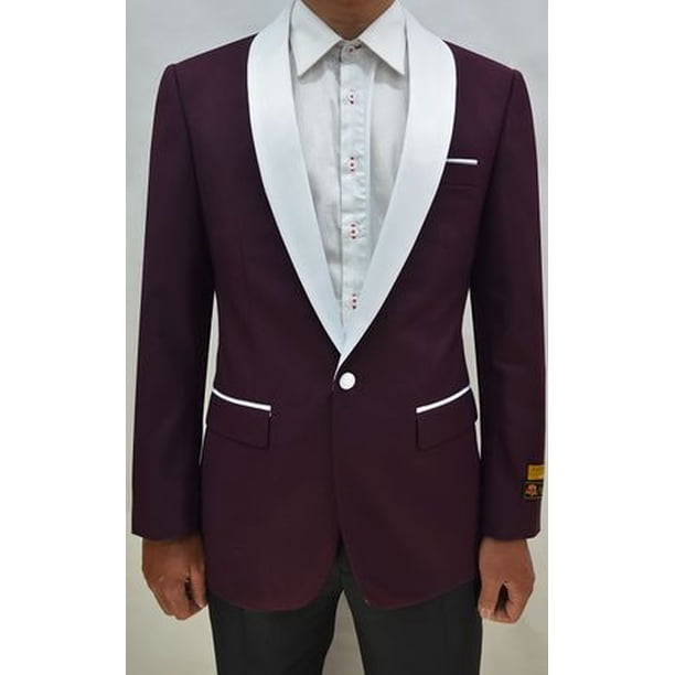 Mens Burgundy/White Collar Prom Tuxedo Jacket Alberto Dinner-Jacket ...