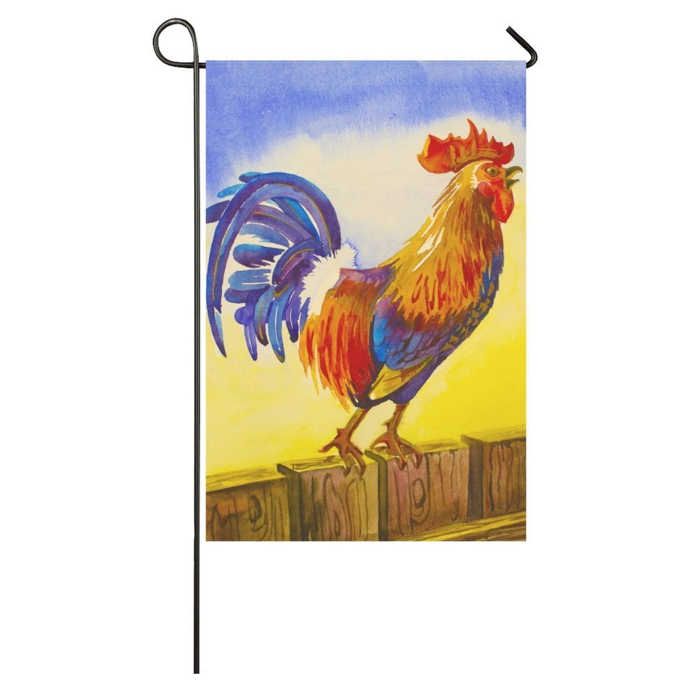 MYPOP Rooster in Yellow Sunrise Light Long Garden Flag Banner 12 x 18 ...