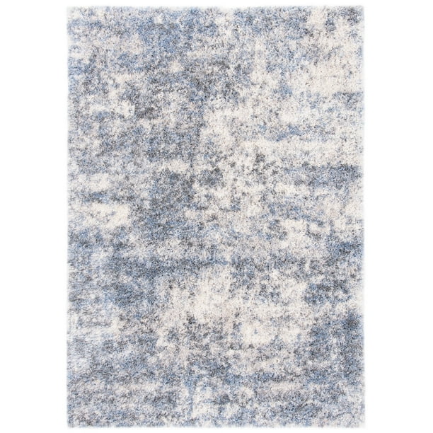SAFAVIEH Berber Major Abstract Shag Area Rug, 5'3" x 7'6", Ivory/Blue ...