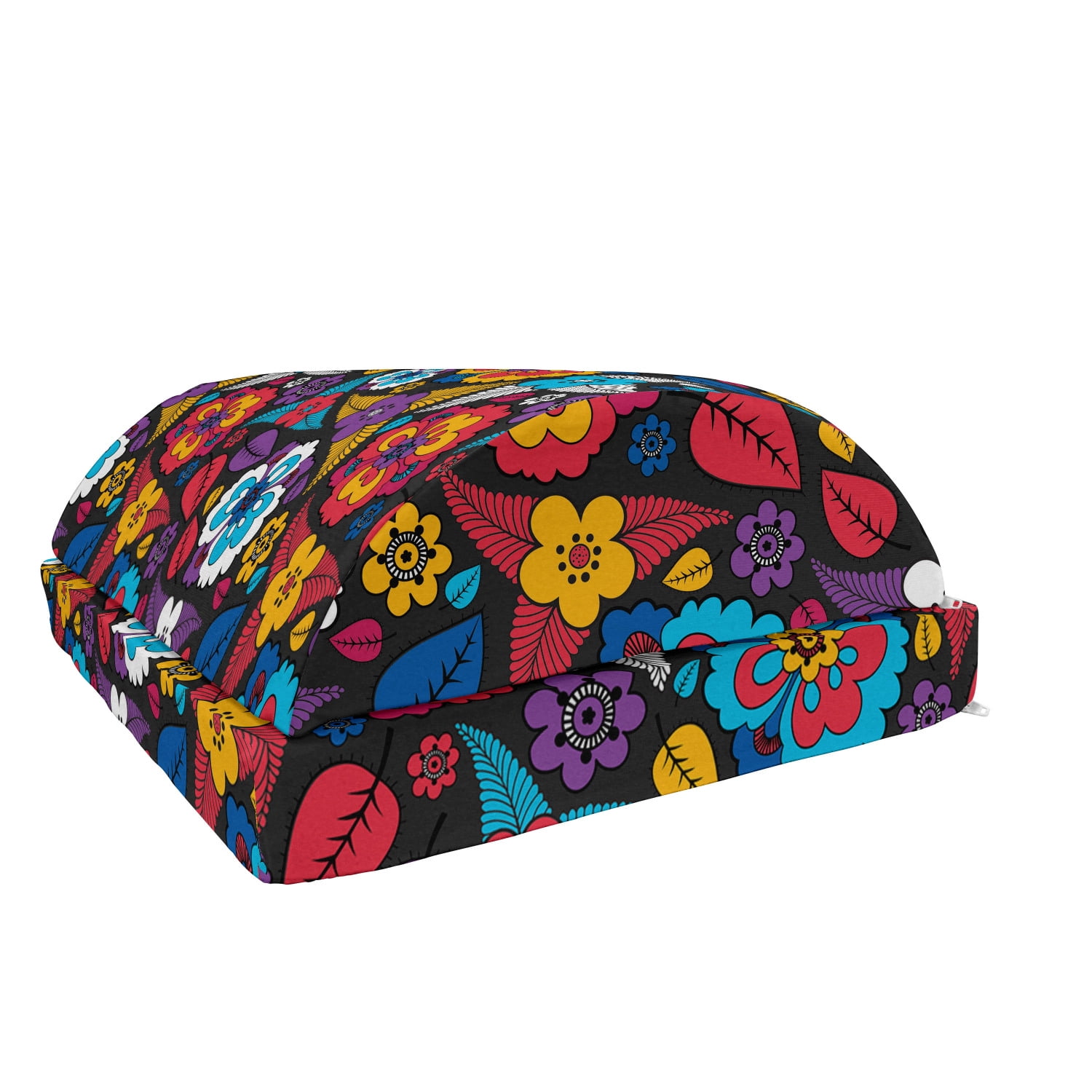 Colorful Foot Rest, Scroll Pattern in Aloha Style Lively Blossoms and ...