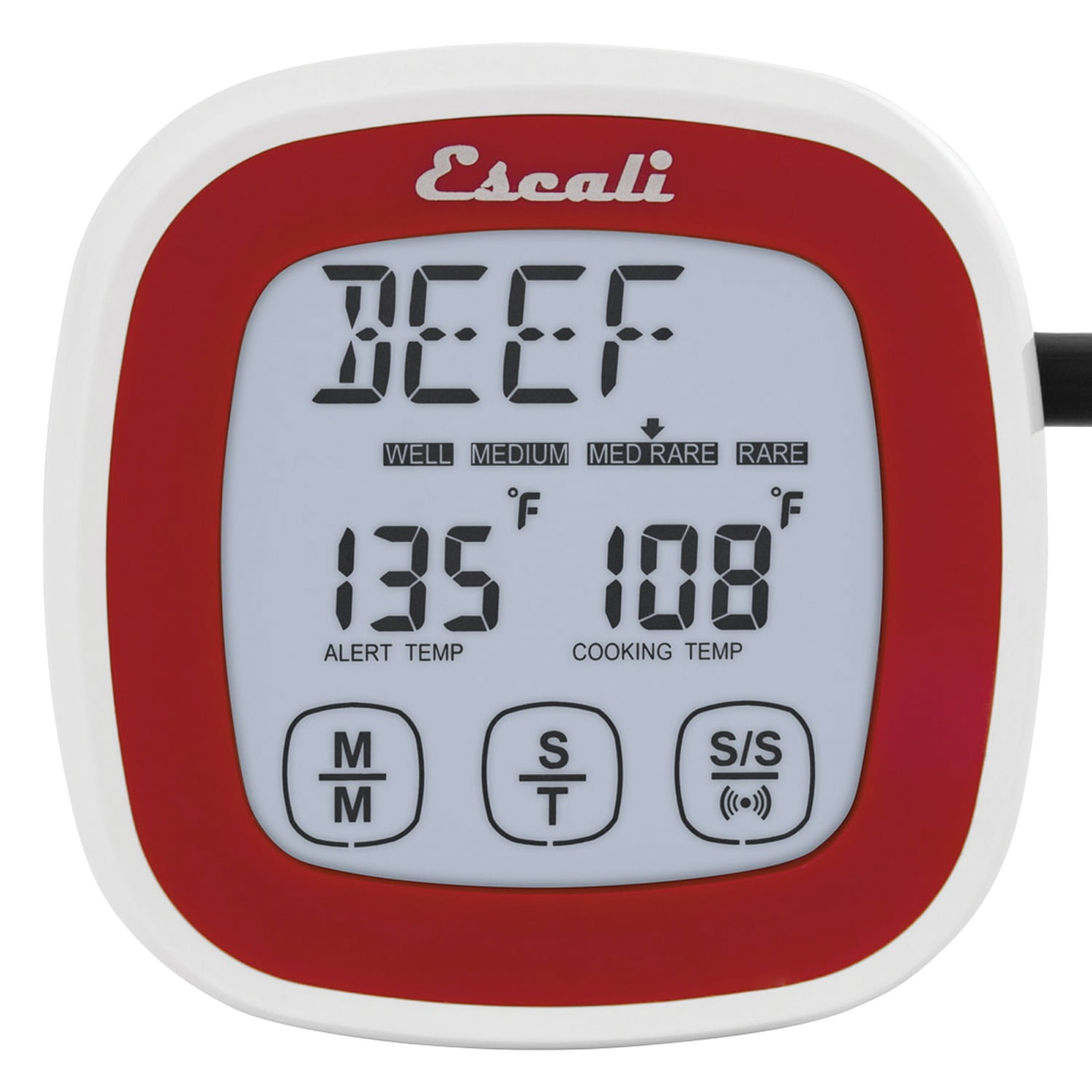 Escali DHR1-R Digital Touch Screen Stainless Steel Probe Thermometer & Timer, Red - Walmart.com