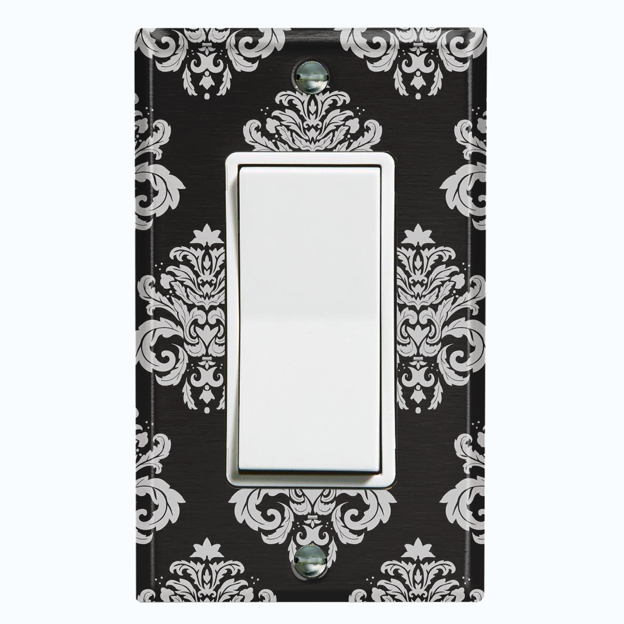Metal Light Switch Plate Outlet Cover (Damask Black - Single Rocker ...