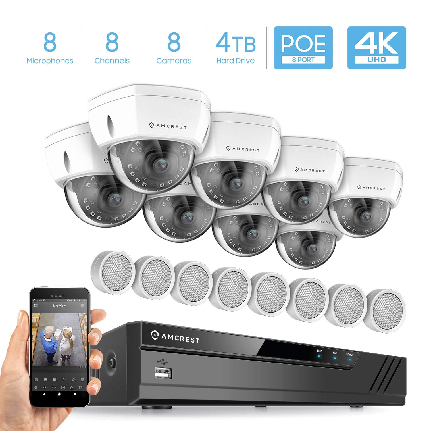 Amcrest 4K Security Camera System w/ 4K 8CH NVR, (8) x 4K (8-Megapixel ...