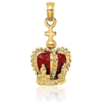 14K Solid Yellow Gold Red Royal Princess Crown Cross Necklace Religious ...