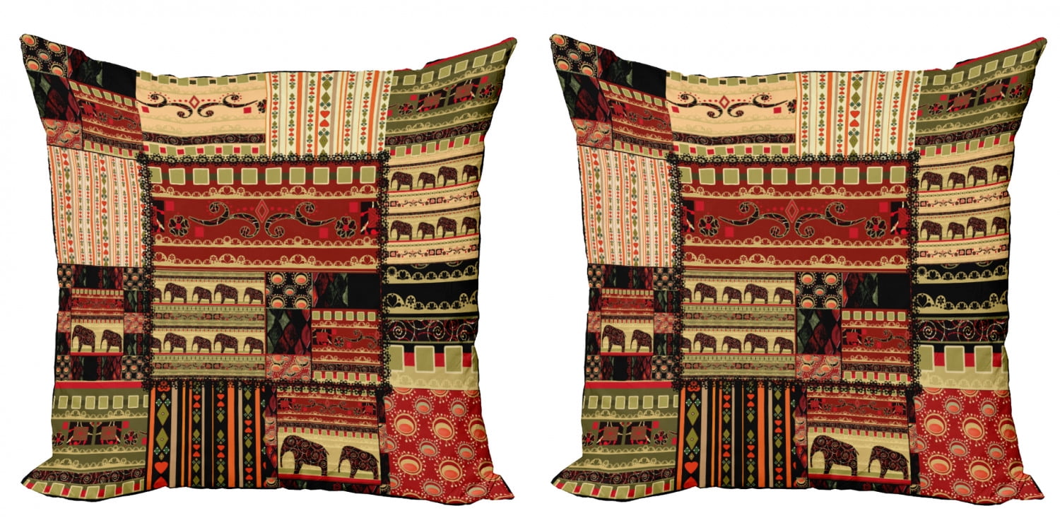 Ambesonne African Throw Pillow Cover 2 Pack, Patchwork Style, 16", Red ...