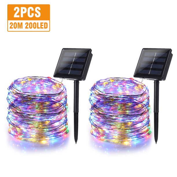 Solar Powered String Lights, 66ft 200 LED/33ft 100LED 2 Modes IP65 ...