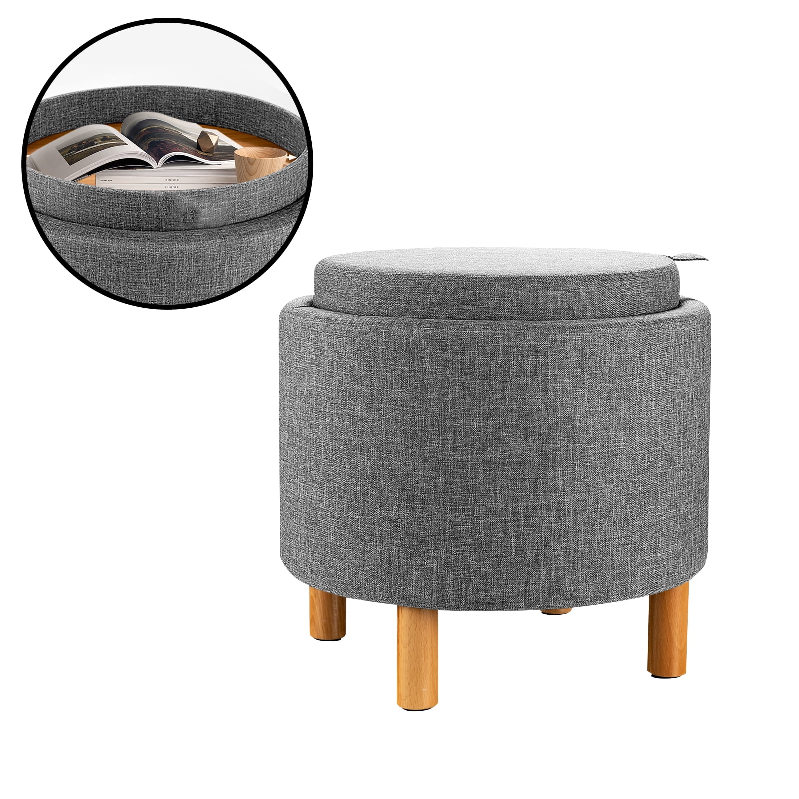 Fonirra Multi-Functional Round Storage Ottoman Footrest with Tray, Top ...