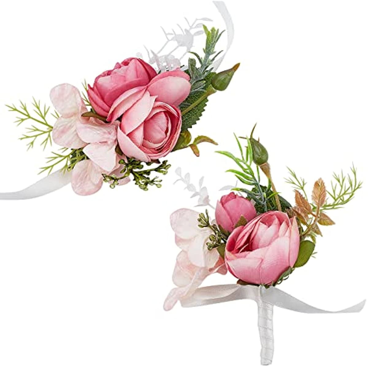 2PCS Wrist Corsage and Boutonniere Set Red Rose Wrist Corsage Bracelets ...