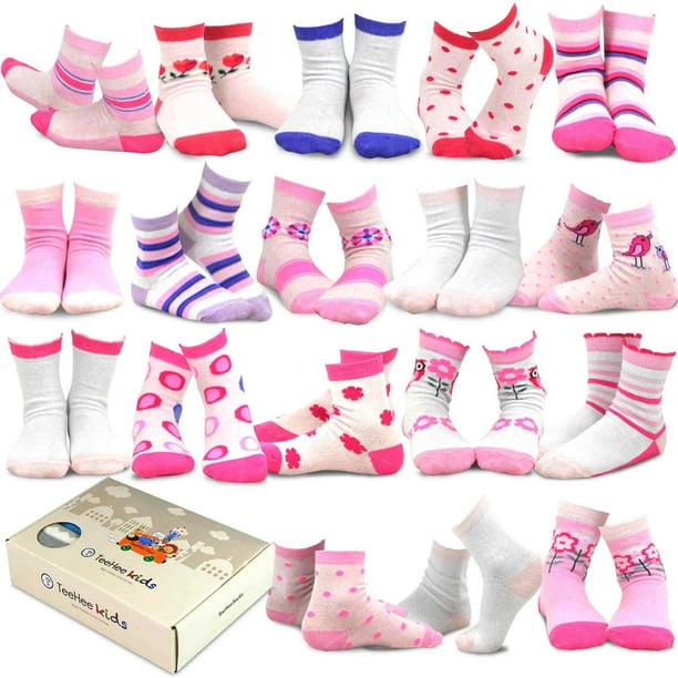 TeeHee Girls Toddler Kids Socks Cute and Fun Cotton Crew Socks 18 Pair ...