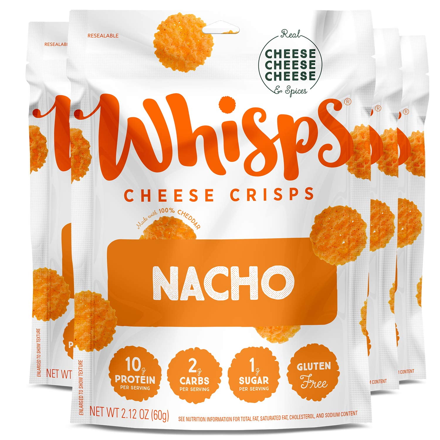 Whisps Nacho Cheddar Cheese Crisps | Keto Snack, Gluten Free, Sugar ...