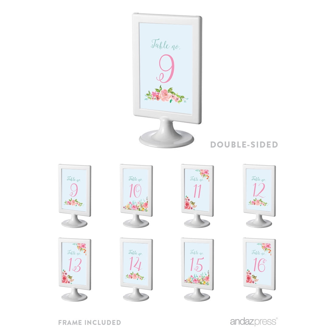 Wedding Pink Roses English Tea Party, 4 x 6-inch Framed Table Numbers 9 ...