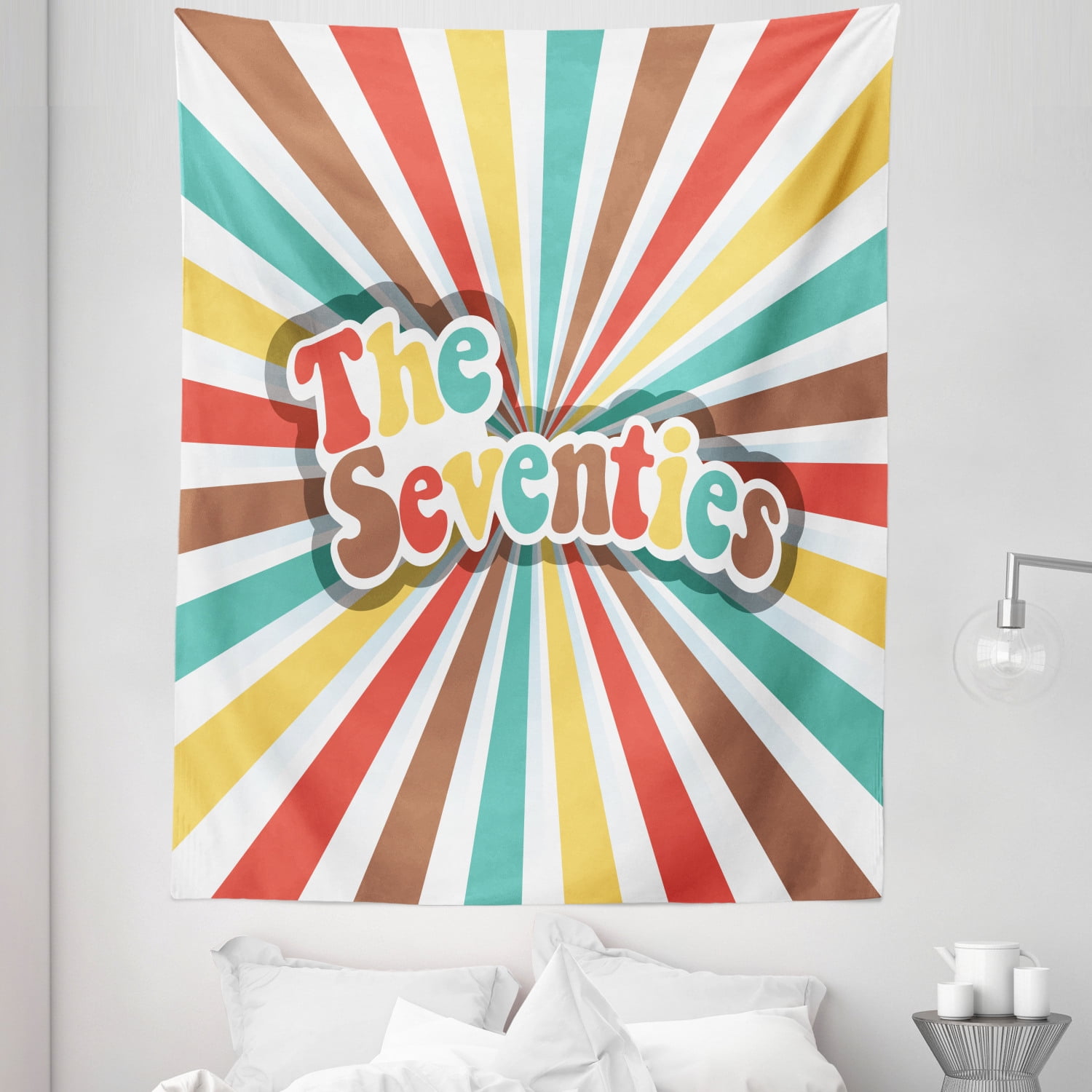 Colorful Tapestry, Seventies Retro Pastel Colored Typography Old Radial ...