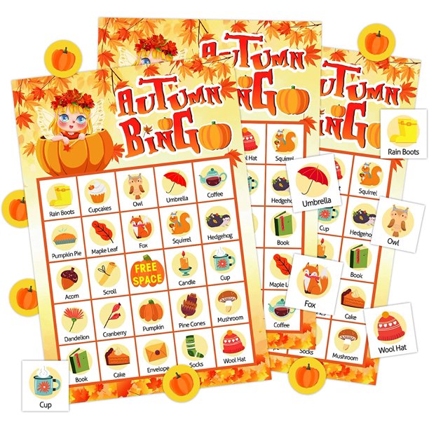 WaaHome Autumn Bingo Game Cards for Kids Adults 26 Players Fall Bingo ...