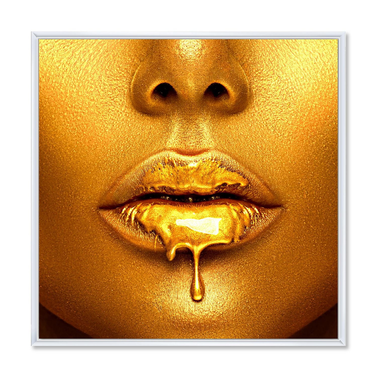 Click here for Designart Gold Paint Drips From Sexy Woman Lips Fl... prices