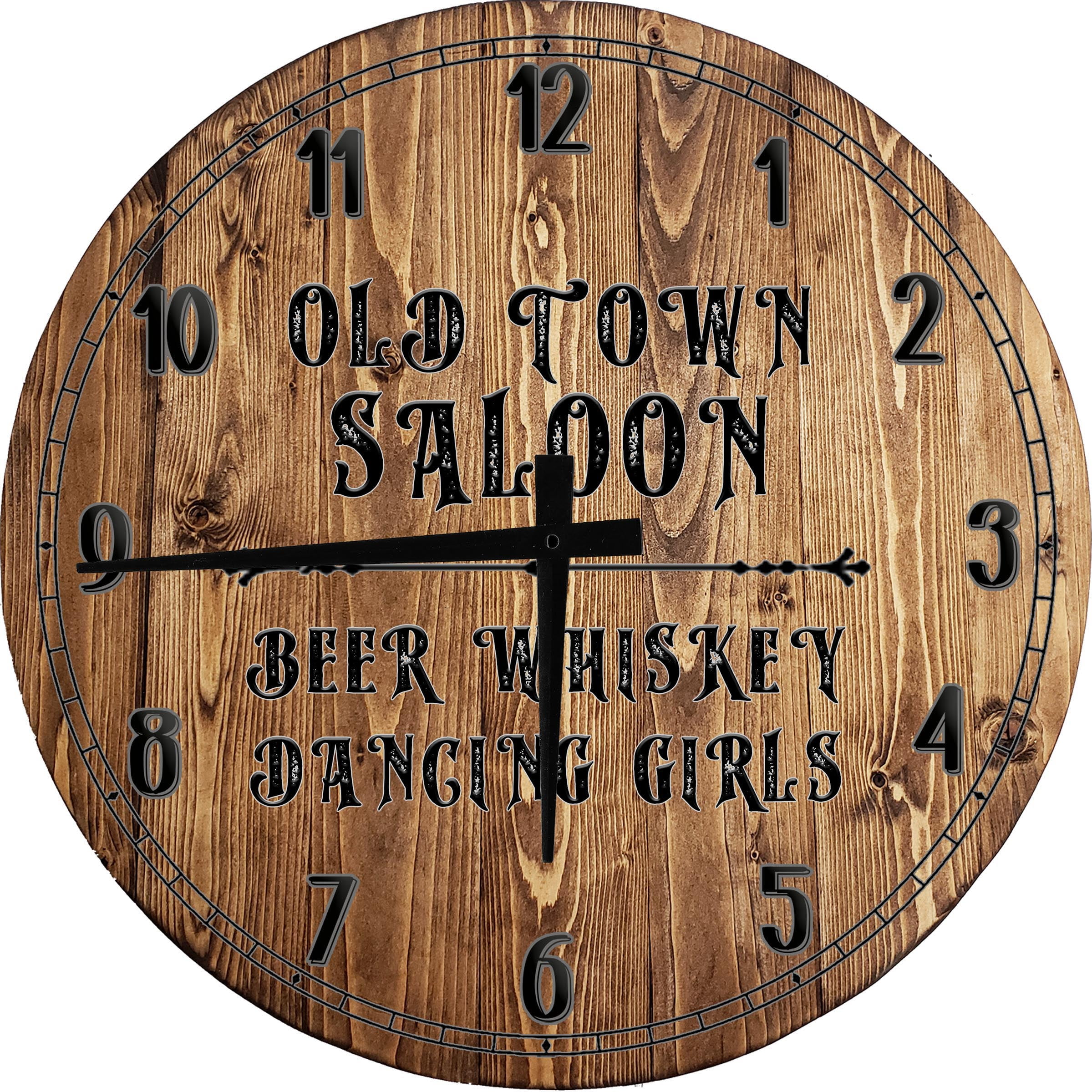 Wood Wall Clock 12 Inch Old Town Saloon Beer Whiskey Round Small ...