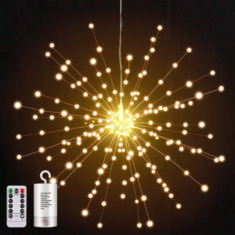 Rosnek 200LEDs Firework Lights Remote Control Dimmable Copper Wire ...