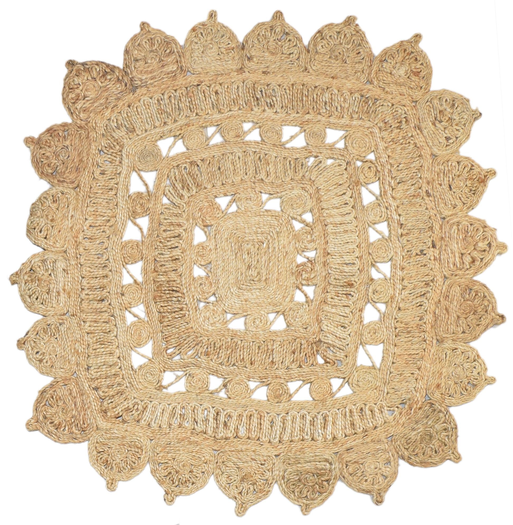 Hand Woven Beige Jute Rug 4' X 5' Modern Scandinavian Solid Room Size ...