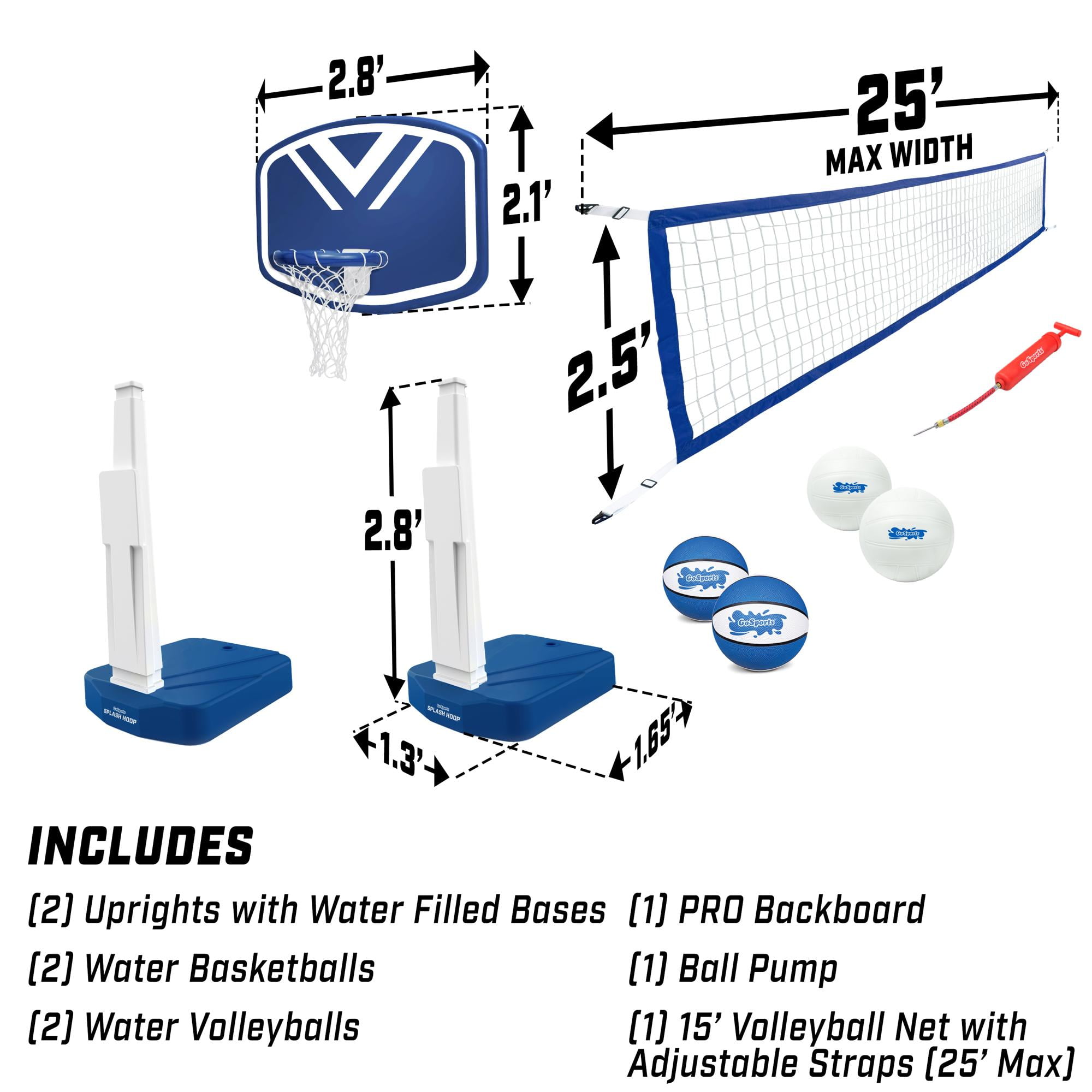 GoSports Splash Hoop 2-in-1 Pool Basketball Hoop & Volleyball Net Game Set
