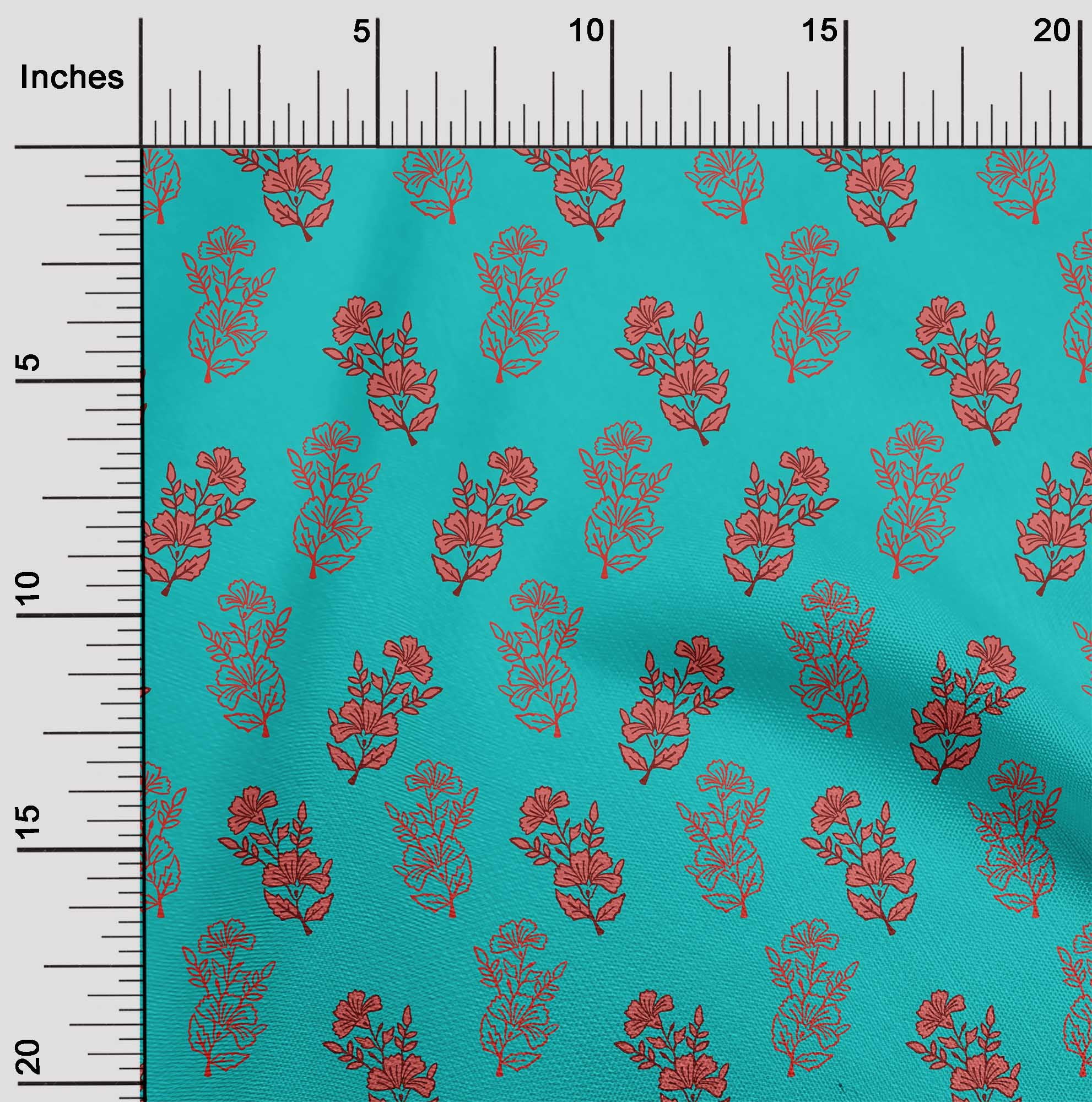 oneOone Cotton Poplin Turquoise Blue Fabric Floral Block Quilting ...