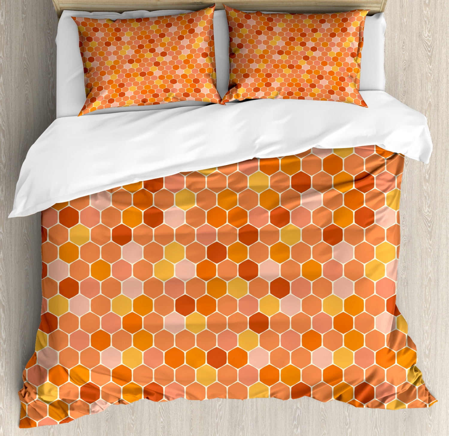 Bee Queen Size Duvet Cover Set, Pixel Inspired Hexagon Honeycomb ...