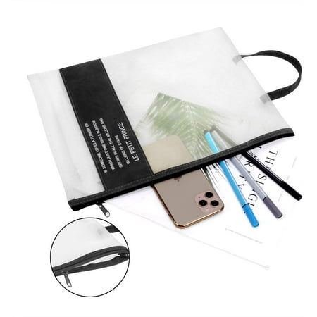 Transparent Mesh Zipper Pouch Document Bag with Handle, Zip File ...