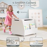 Gymax Large Wooden Kids Toy Box with Bookshelf, Storage Chest Bench ...