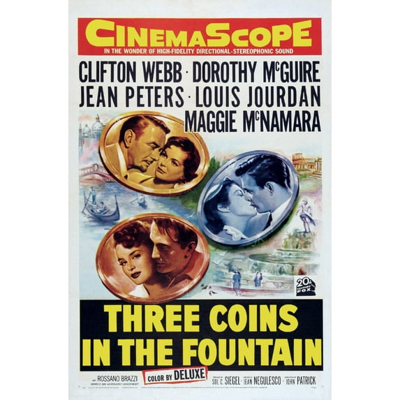Three Coins In The Fountain Movie Poster 16in x 24in 16x24 Multi-Color ...
