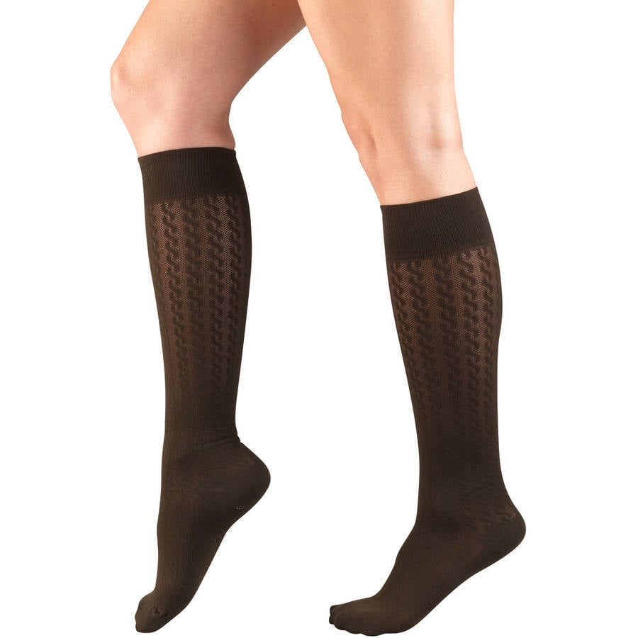 Women's Trouser Socks, Dress Style, Cable Pattern: 15-20 mmHg, Brown ...