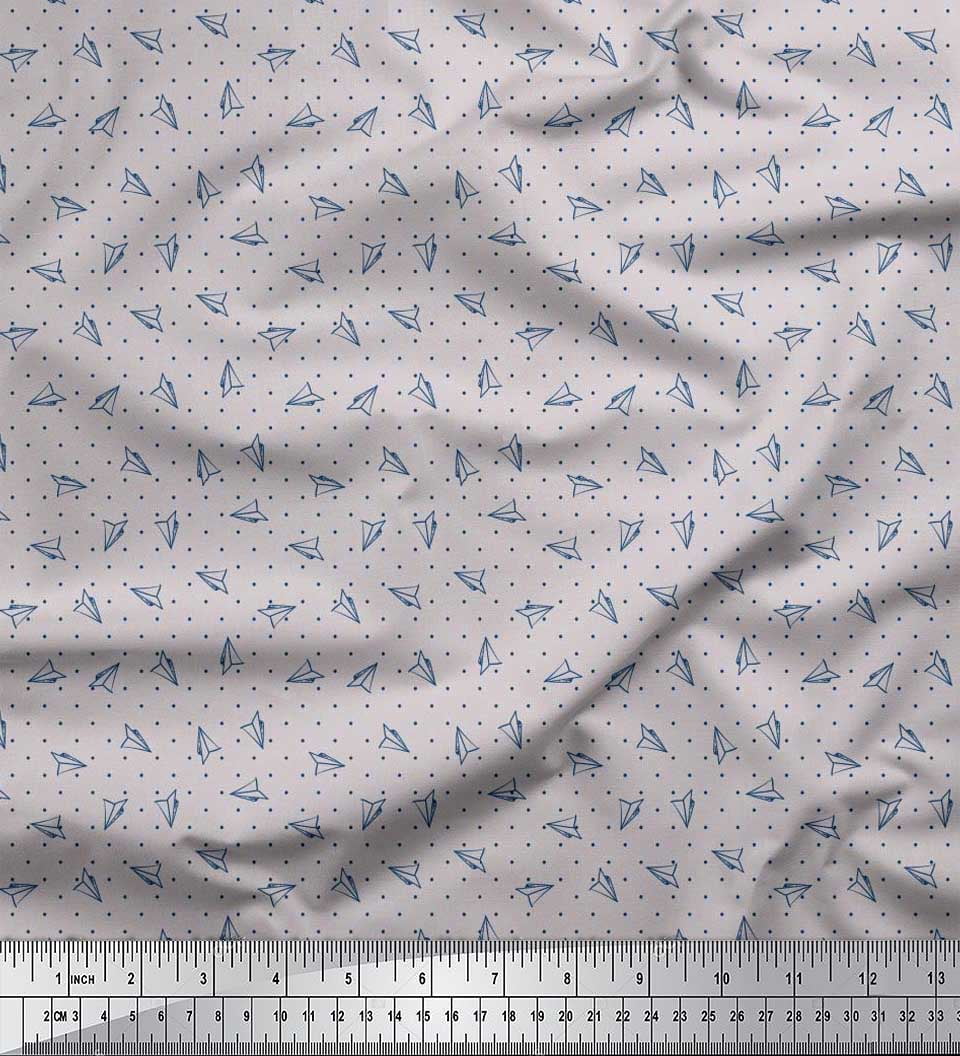Soimoi Crepe Silk Fabric Dot & Paper Airplane Art & Craft Print Fabric ...