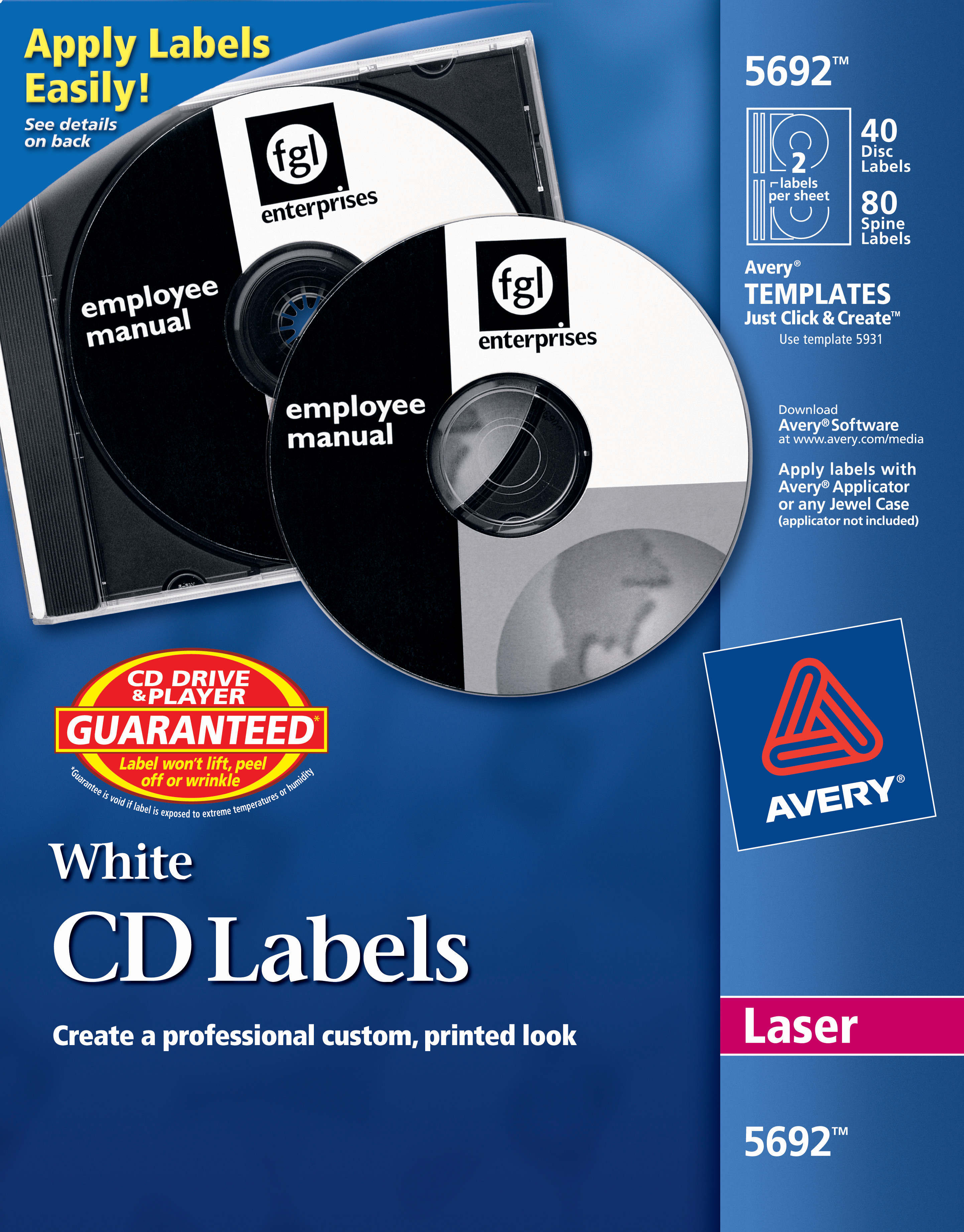 Avery White CD Labels For Laser Printers 40 Disc Labels And 80 Spine Avery White CD Labels For Laser Printers 40 Disc Labels And 80 Spine