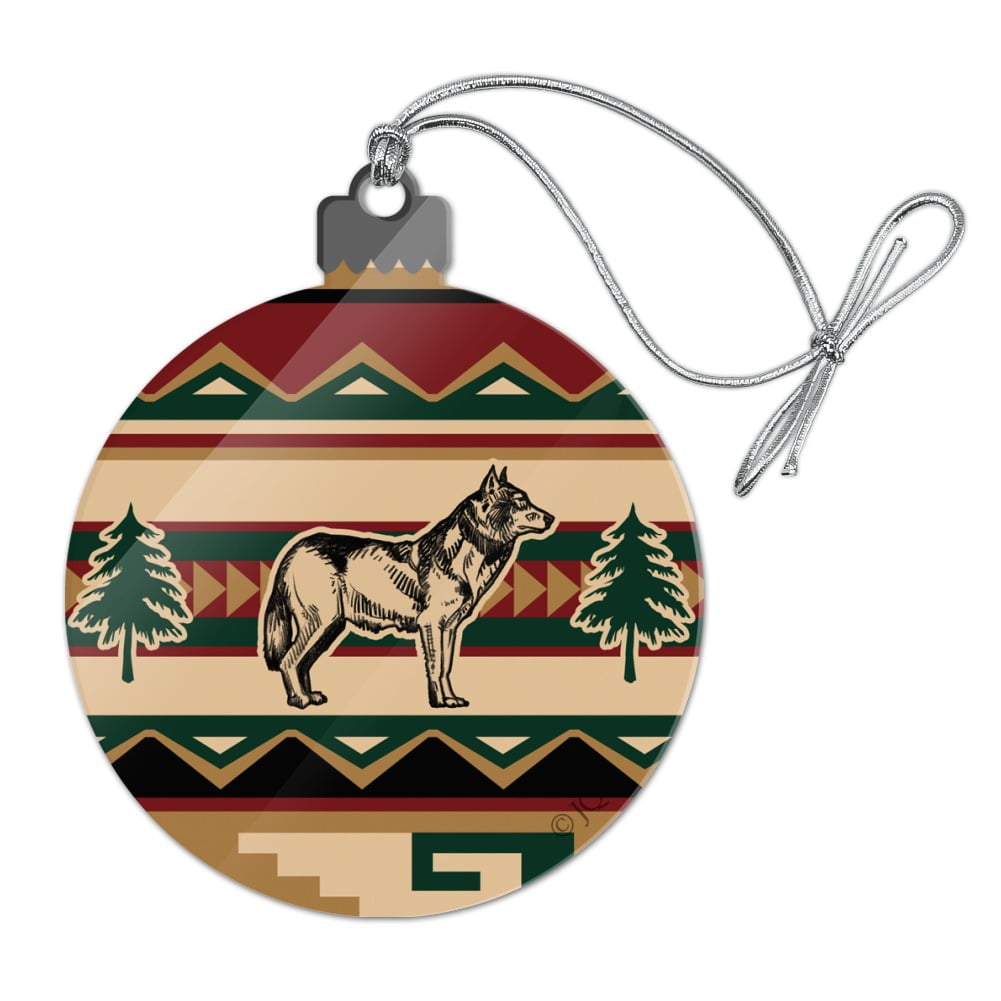 Wolf Wolves Southwestern Native American Red Green Pattern Acrylic ...