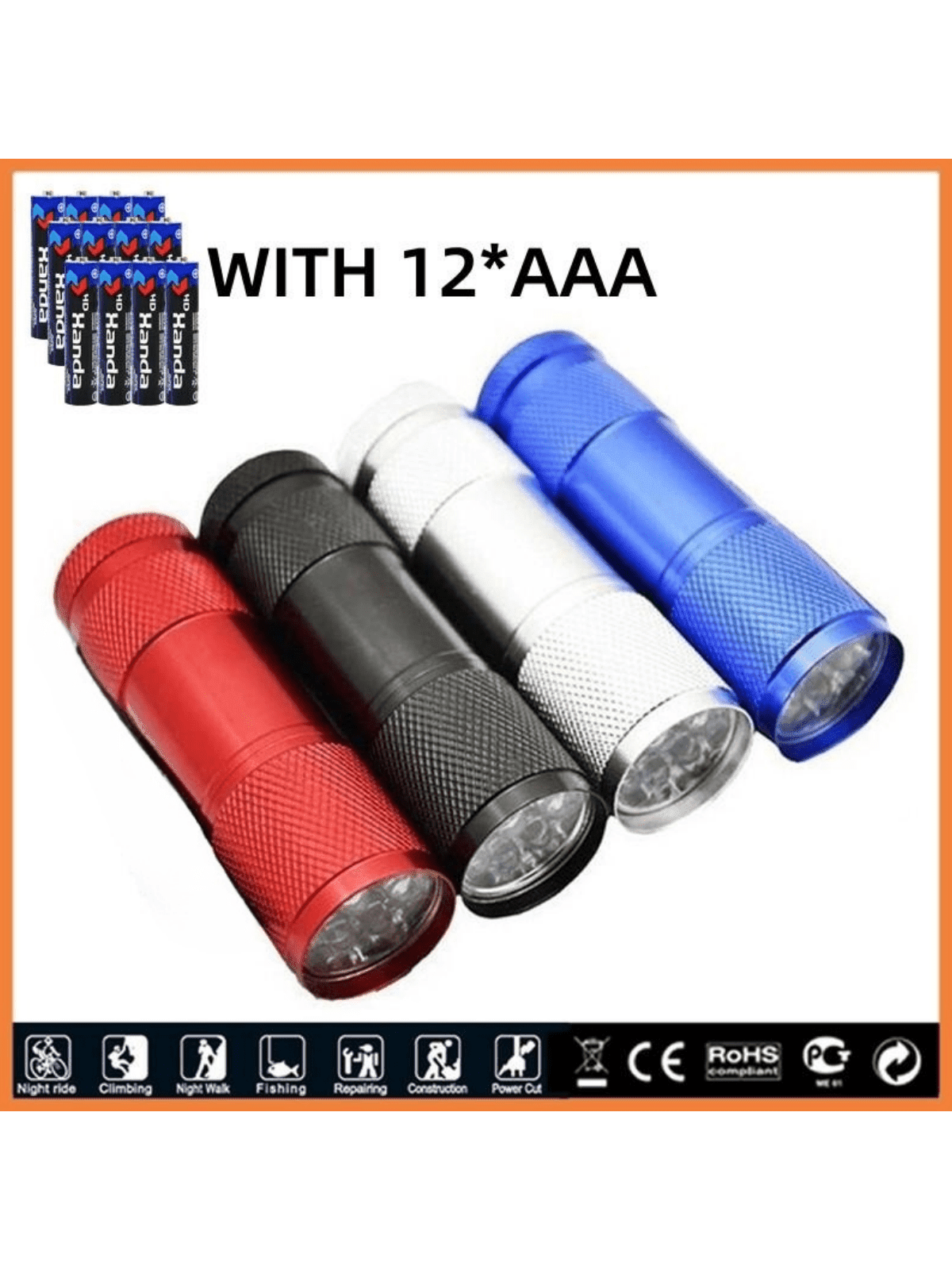 Super Bright 9-LED Mini Flashlights, 4 Assorted Colors - Best Tac Torch ...
