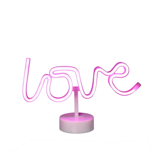 EZ-Illuminations Indoor Battery Operated Pink LED Neon-Style Love Light ...