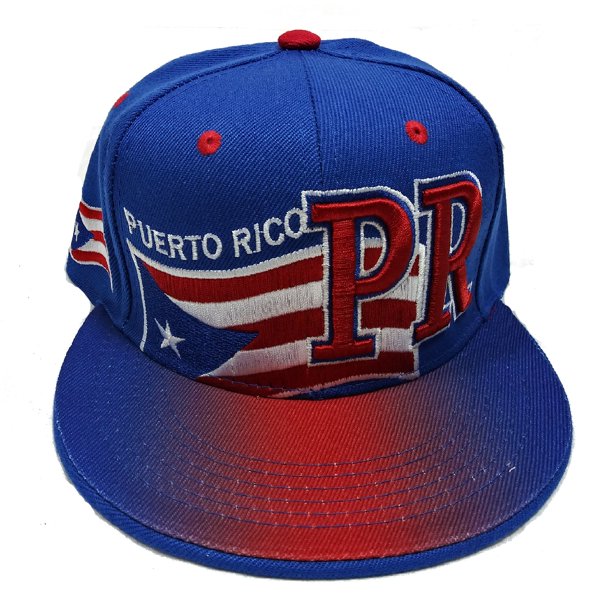 Puerto Rico Initial With Flag Flash Style Snapback Hat Cap (Blue/Red ...