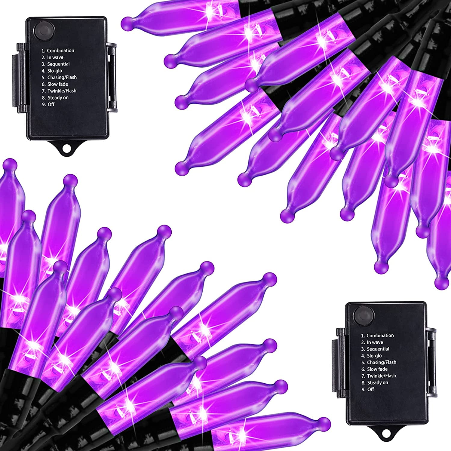Morttic 2 Pack Purple String Lights 16.4Feet 50 LED Battery Operated ...