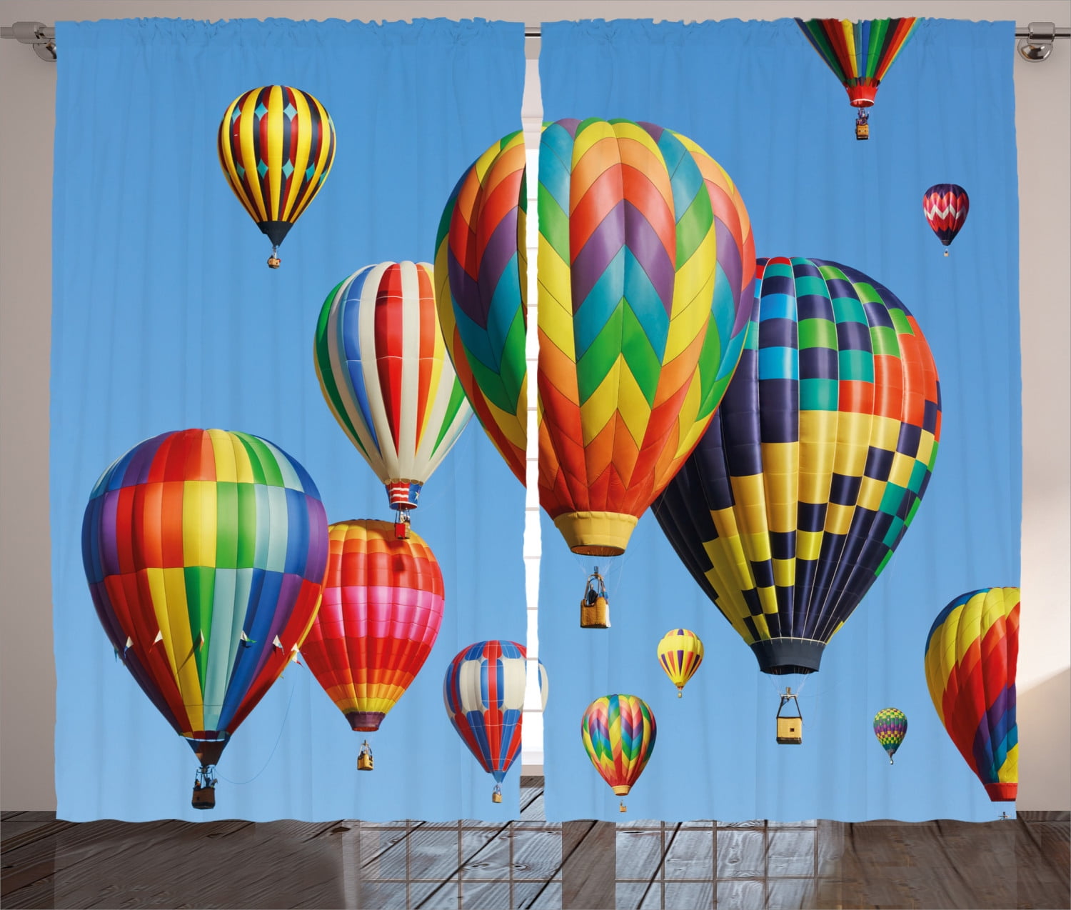 Colorful Home Decor Curtains 2 Panels Set, Nostalgic Hot Air Balloons ...