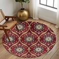 Flower 6FT Round Area Rugs for Living Room Deep Red Vintage Damask ...