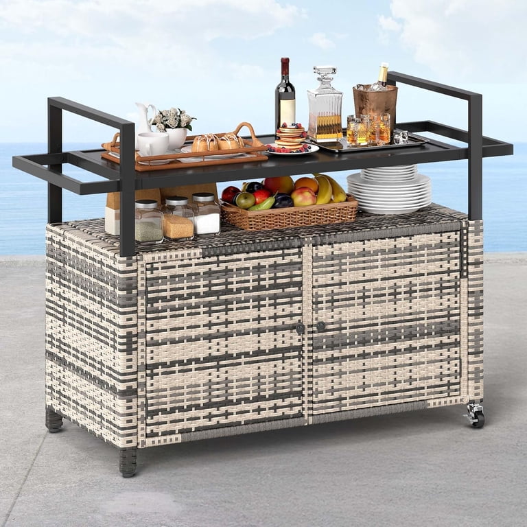 Outdoor Bar Cart With Wheels DWVO XL Outdoor Storage Cabinet With Glass ...