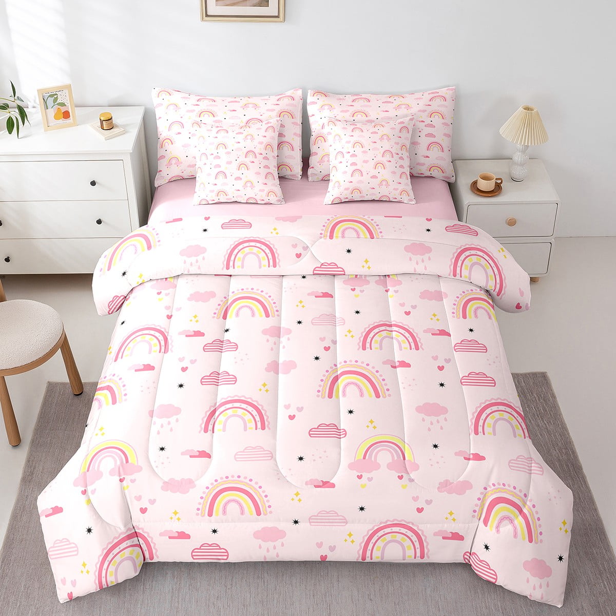 Erosebridal Pink Rainbow Bedding Sets Full Size, Cartoon Stars ...