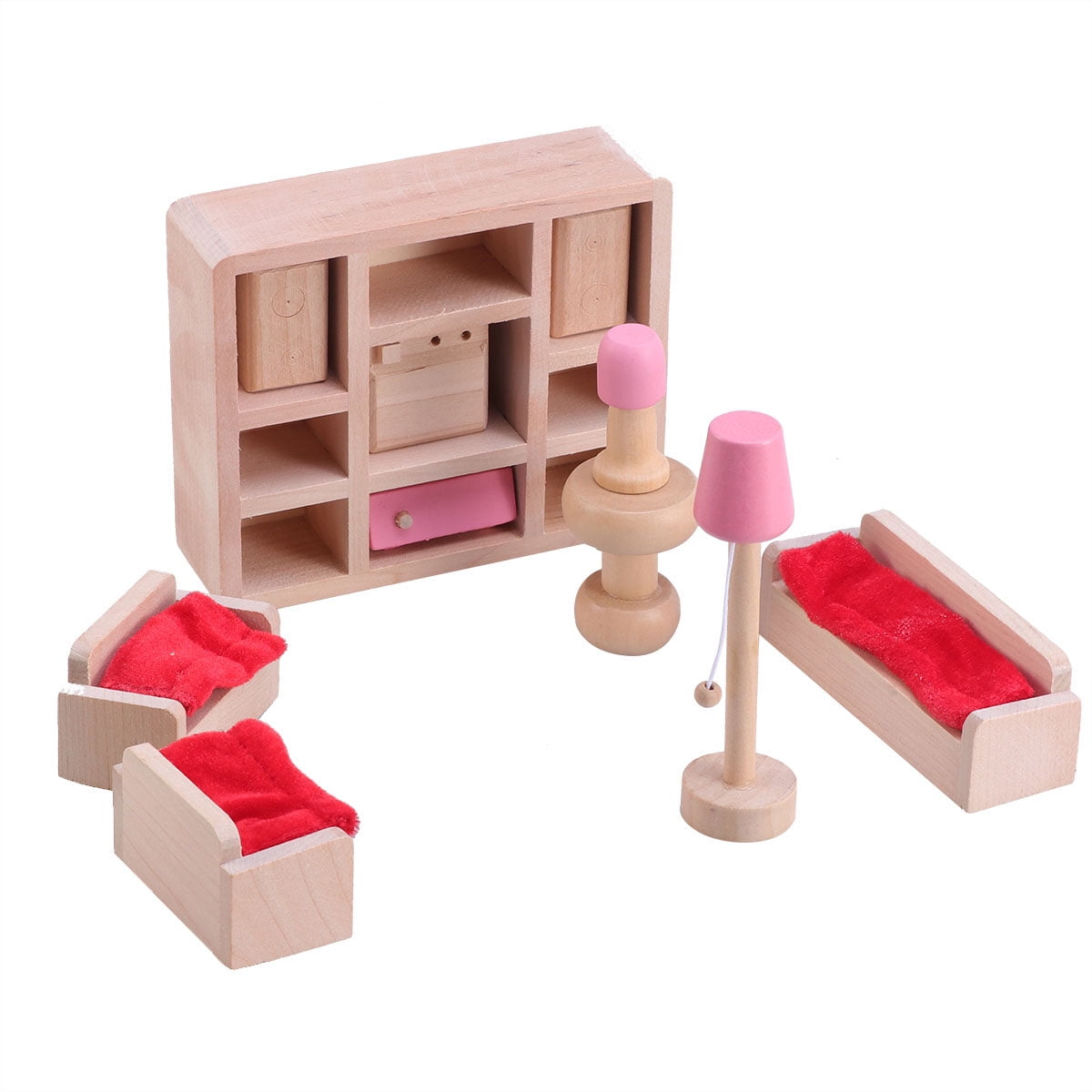 Mini House Furniture Living Room Set Pink Traditional Wooden Toy for ...