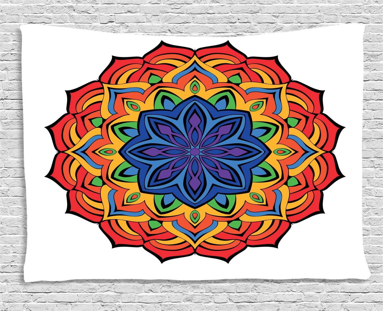 Rainbow Mandala Tapestry, Cinnamon Flower Motif Bohemian Mandala ...