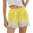 Women Lace Trim Satin Shorts Elastic Waist Lace Patchwork Silk French ...